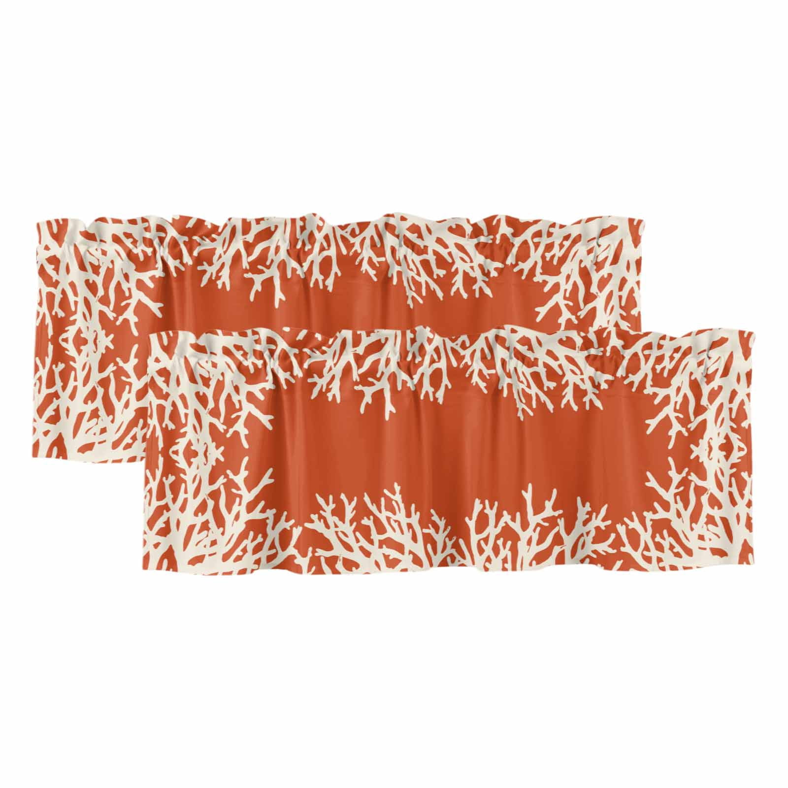 Coastal Coral Valances for Windows, Orange White Ocean Marine Nautical ...