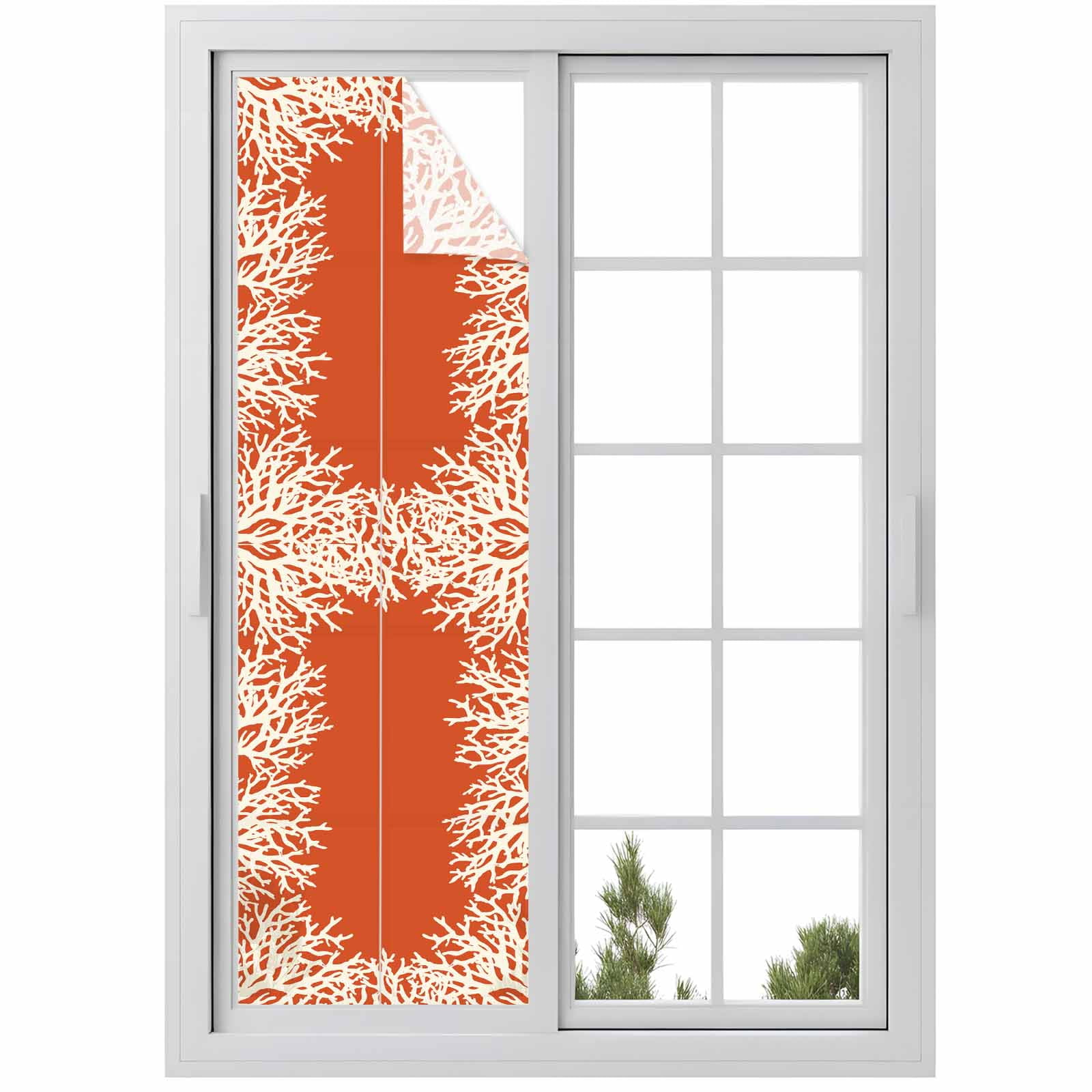 Coastal Coral Window Privacy Film, Orange White Ocean Marine Nautical ...
