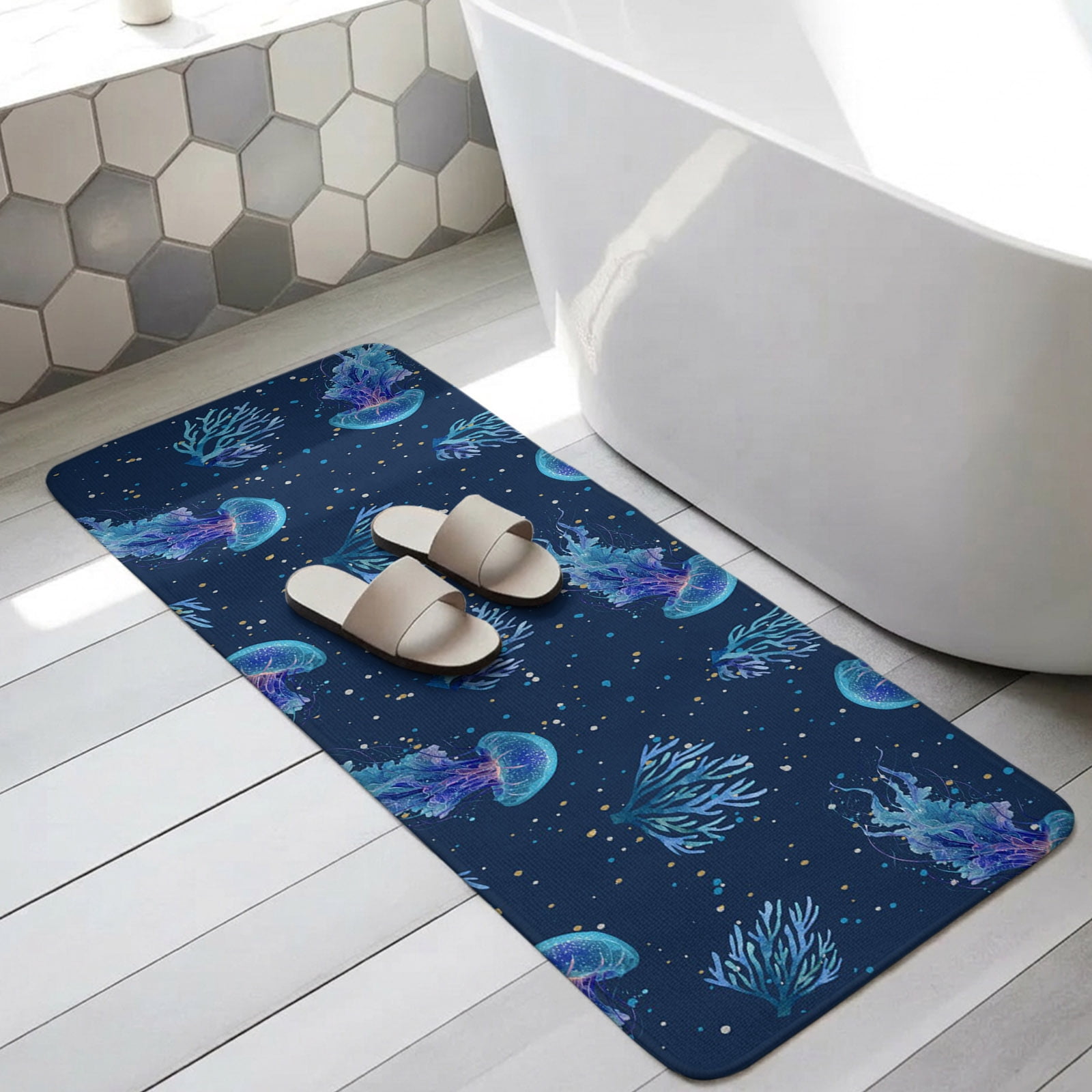 Coastal Corals Bathroom Runner Rugs Non Slip Washable Absorbent Narrow ...
