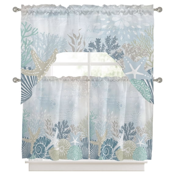 Coastal Corals Kitchen Curtains Swag Valance and Tier Curtains Set 24 ...