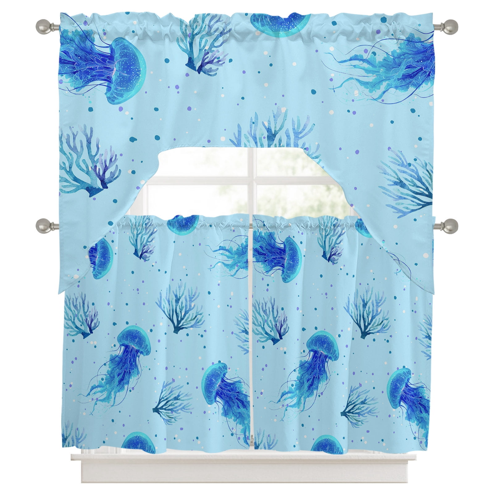 Coastal Corals Kitchen Curtains Swag Valance and Tier Curtains Set 36 ...
