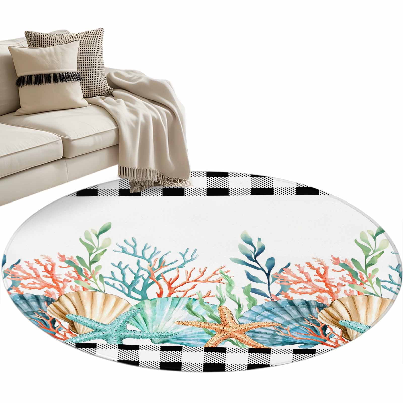 Coastal Corals Shells Round Area Rugs Collection 3', Ocean Marine Life ...