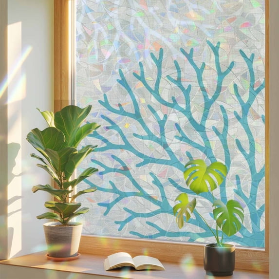 Coastal Corals Window Privacy Film Rainbow Static Cling Stain Glass ...