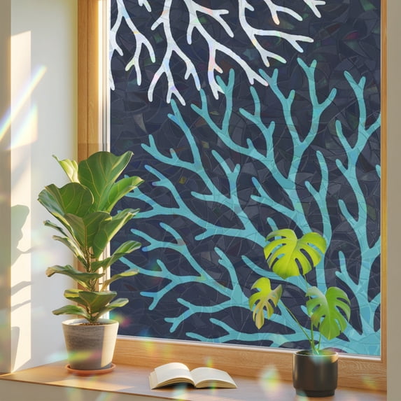 Coastal Corals Window Privacy Film Rainbow Static Cling Stain Glass ...