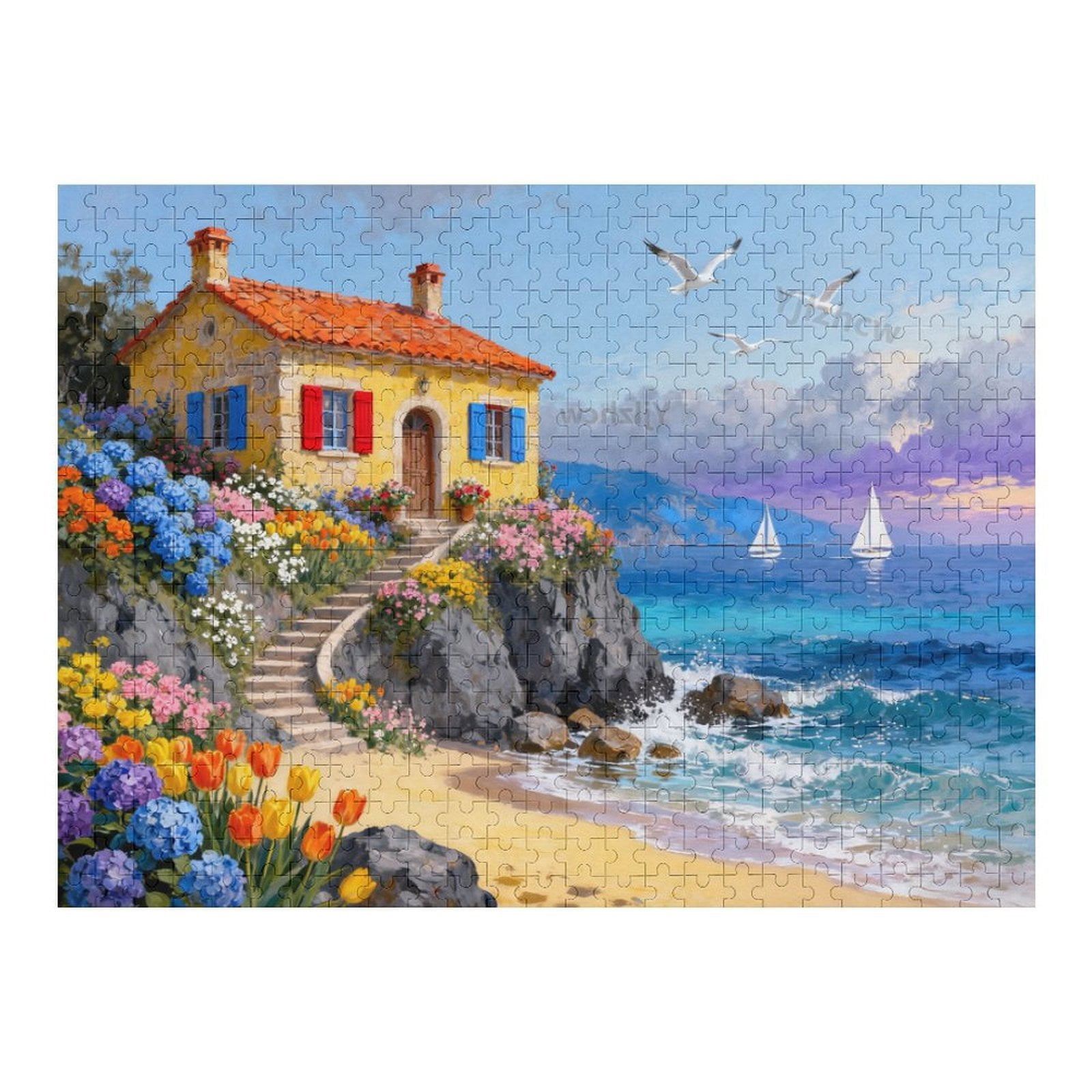 Coastal Cottage Seaside Landscape Wooden Jigsaw Puzzle 1000 Pieces for ...