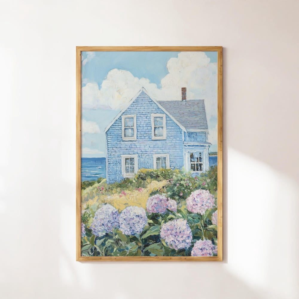 Coastal Cottage Wall Art Hydrangea Beach House Painting Blue Coastal ...