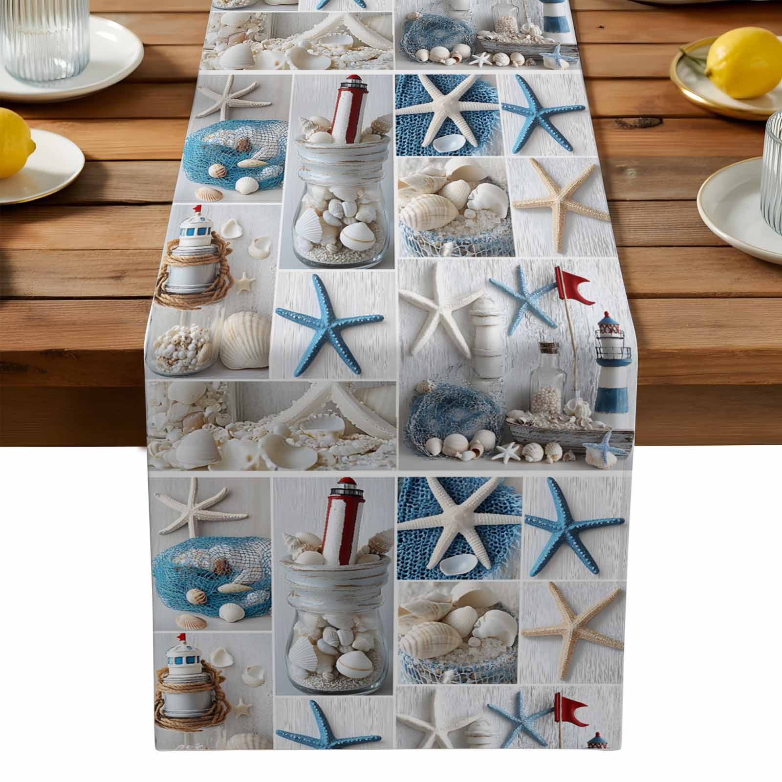 Coastal Cotton Linen Table Runner for Dining Kitchen, Summer Beach ...