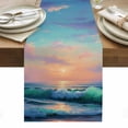 Coastal Cotton Linen Table Runner Summer Bird Seagulls Waves Sunset ...