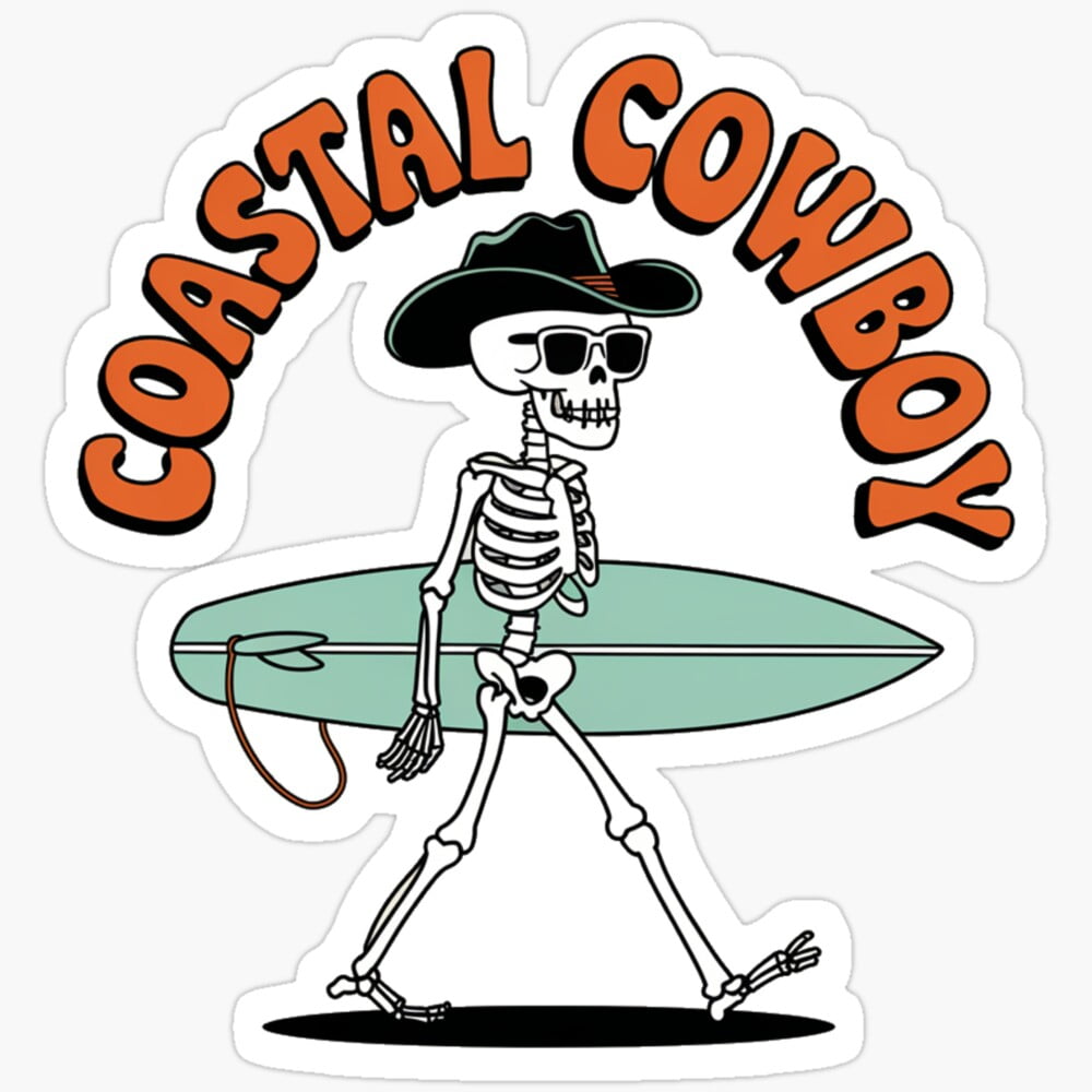 Coastal Cowboy Retro Surfer Skeleton Stickerphone Decal Water Bottle ...