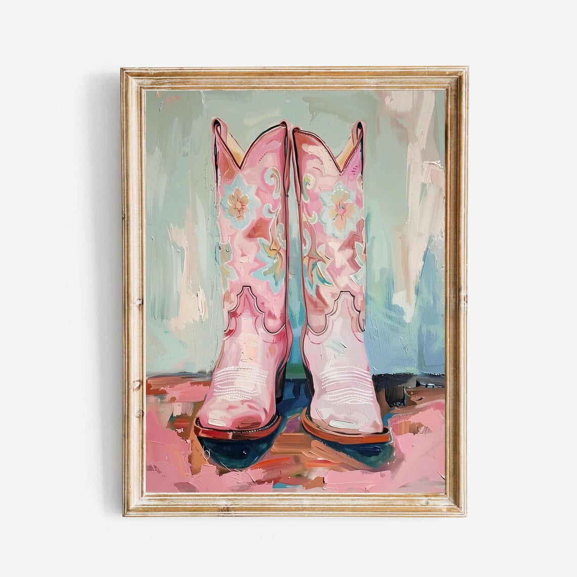 Coastal Cowgirl Boots Painting, Dorm Room Wall Art, Vintage Style Pink ...