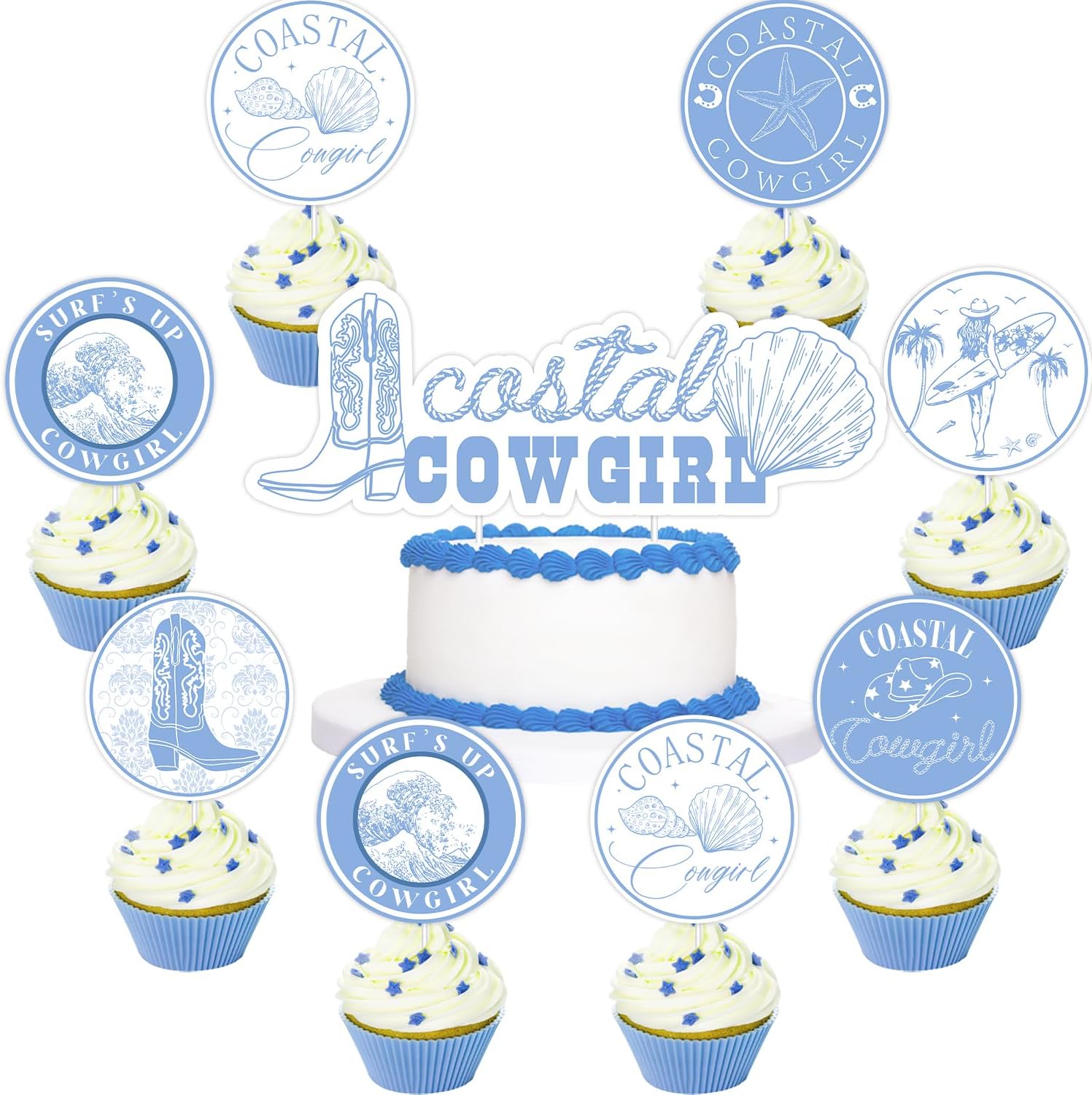 Coastal Cowgirl Cake Topper Cupcake Toppers Nautical Bridal Shower ...