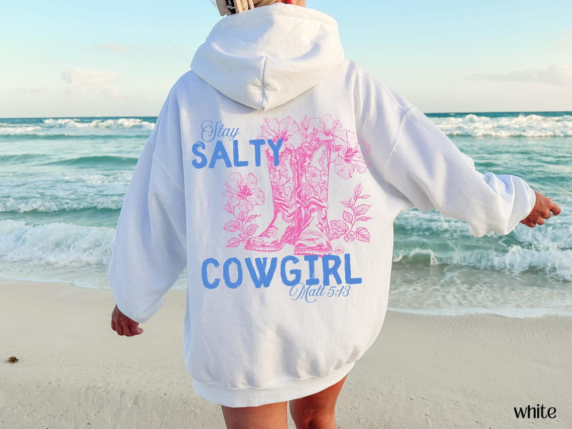 Coastal Cowgirl Christian Hoodie, Trendy Words on Back Beach Hoodie ...