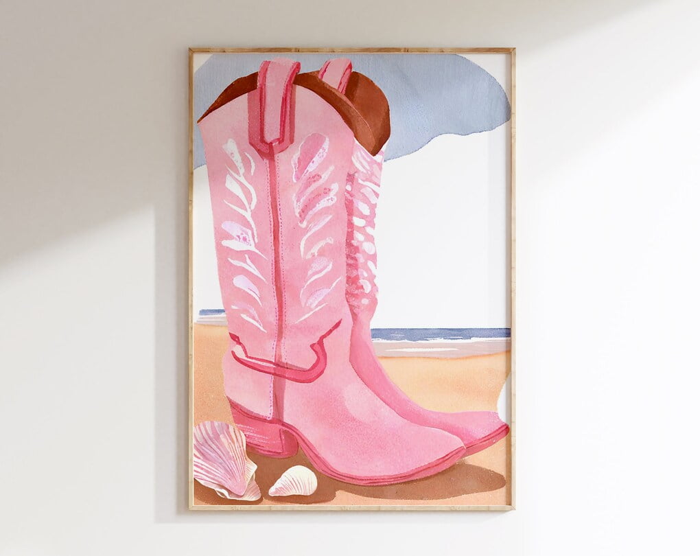 Coastal Cowgirl Decor Pink Cowgirl Print Preppy Western Wall Art Cowboy ...