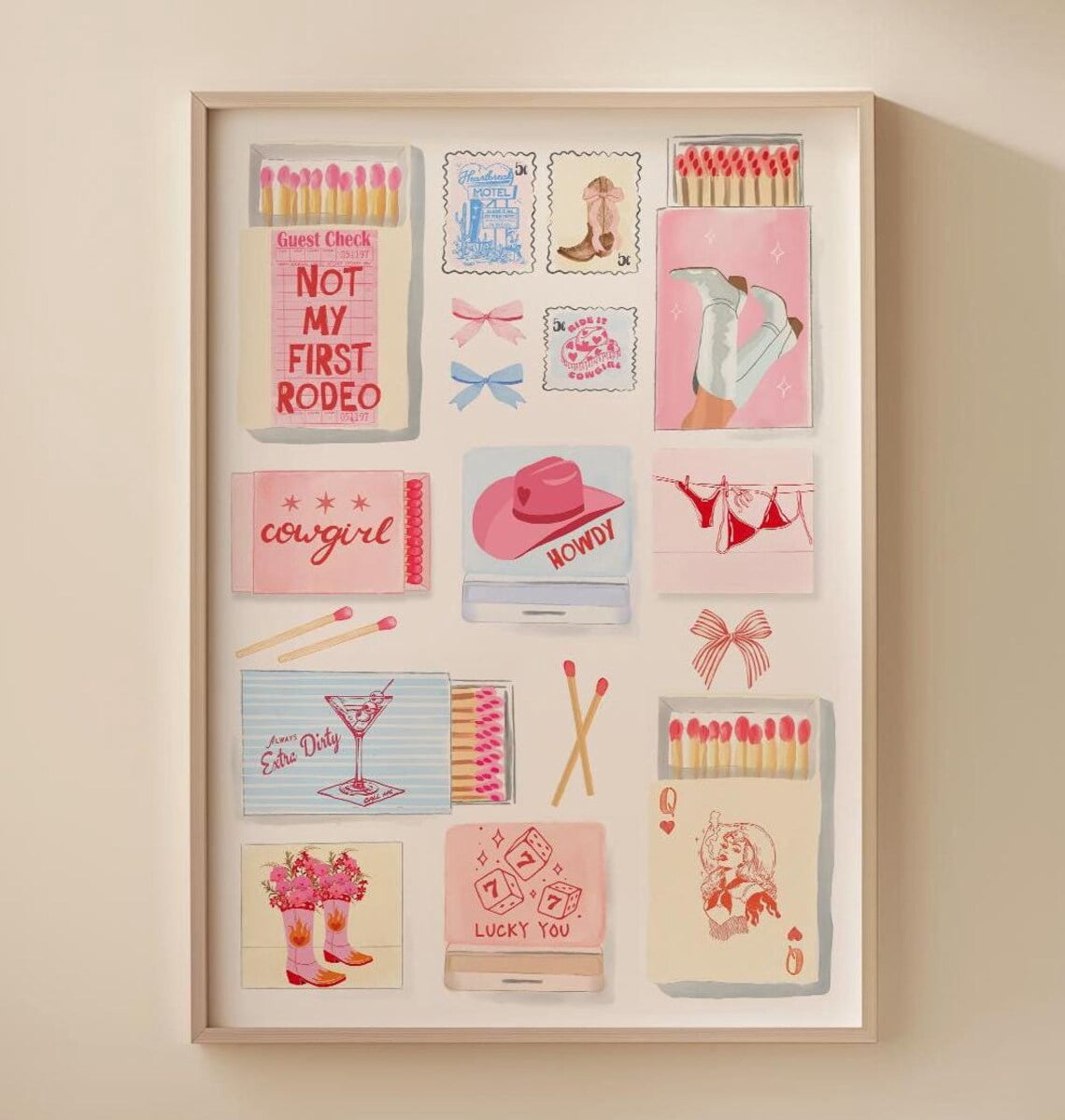 Coastal Cowgirl Hand Painted Matchbox Retro Pink Matches Art, Unframed ...