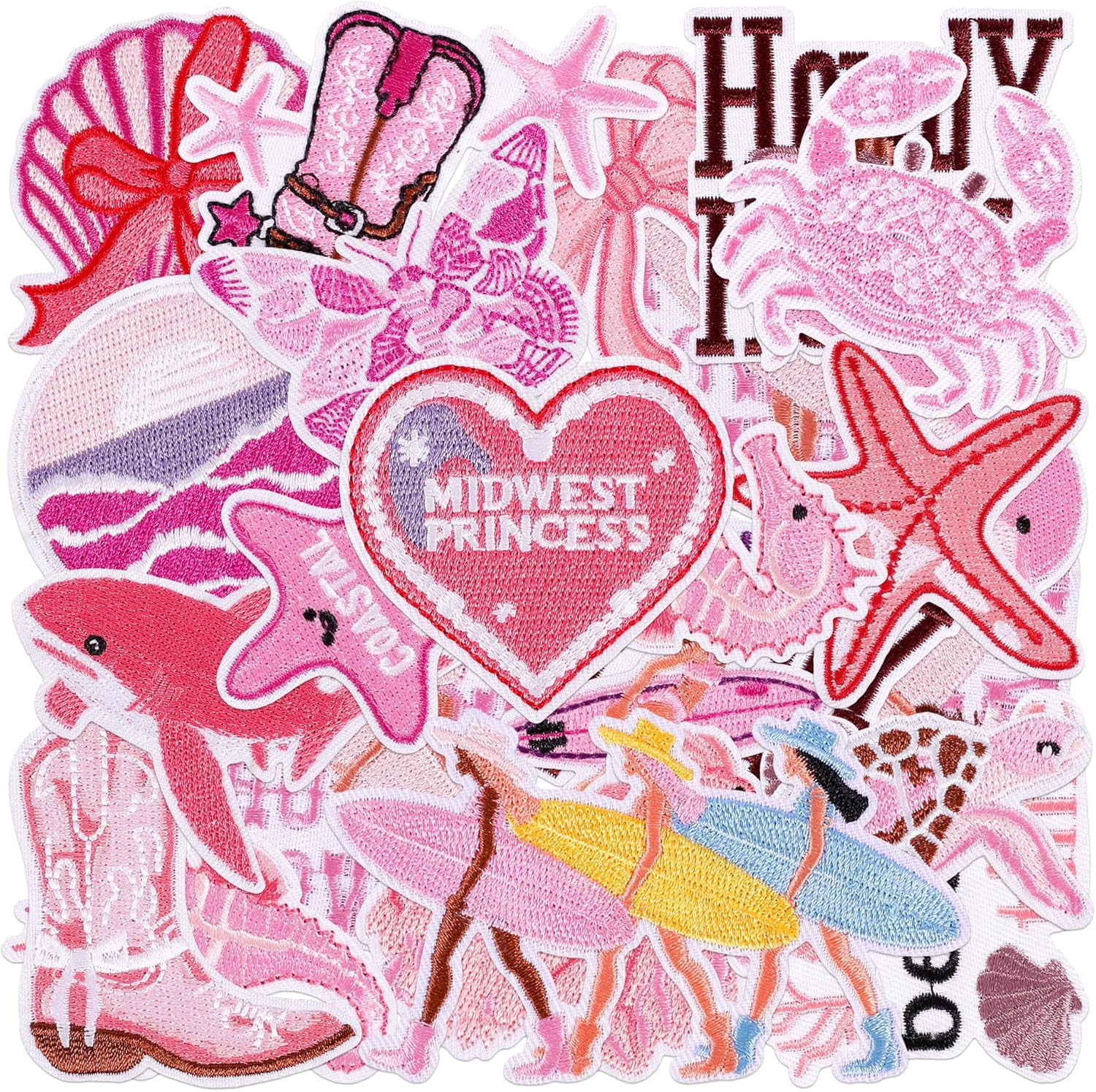 Coastal Cowgirl Iron On Patches for Hats, Summer Ocean Embroidered Pink ...