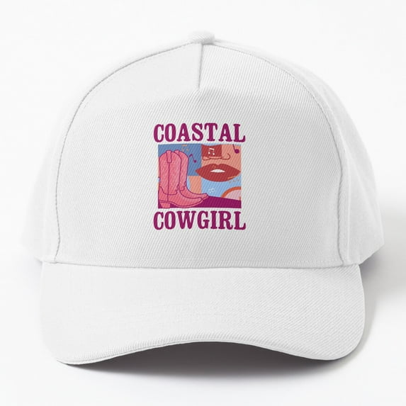 Coastal Cowgirl, Pink Cowboy Boots Baseball Cap, Inspirational Graphic ...