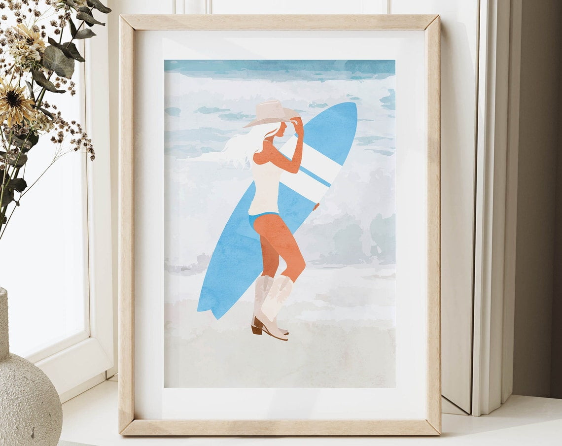 Coastal Cowgirl Poster Beachy Surf Decor, Blue Wall Art Print Coastal ...