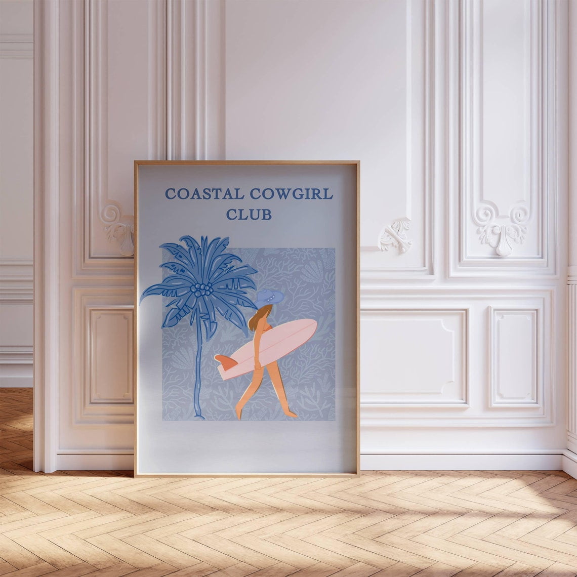 Coastal Cowgirl Poster, Surf Cowgirl Beach Wall Art, Trendy Bar Cart Decor, Girly Apartment ...