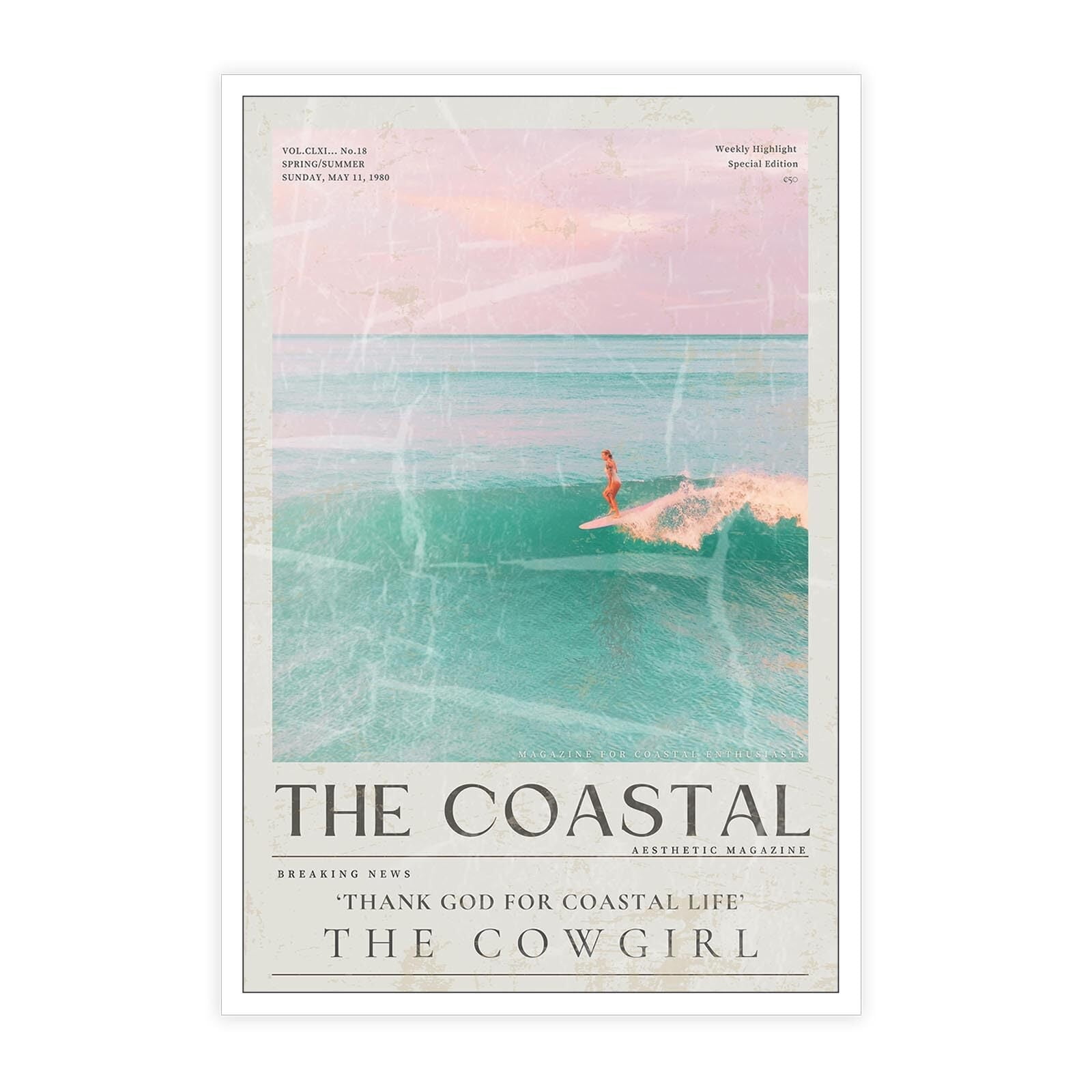 Coastal Cowgirl Poster Travel Seascape Surfer Sports Wild West Surfing ...