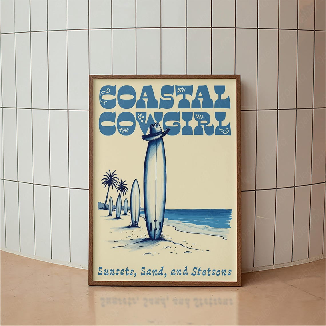 Coastal Cowgirl Vintage Surfboard Western Style, Stretched Canvas ...