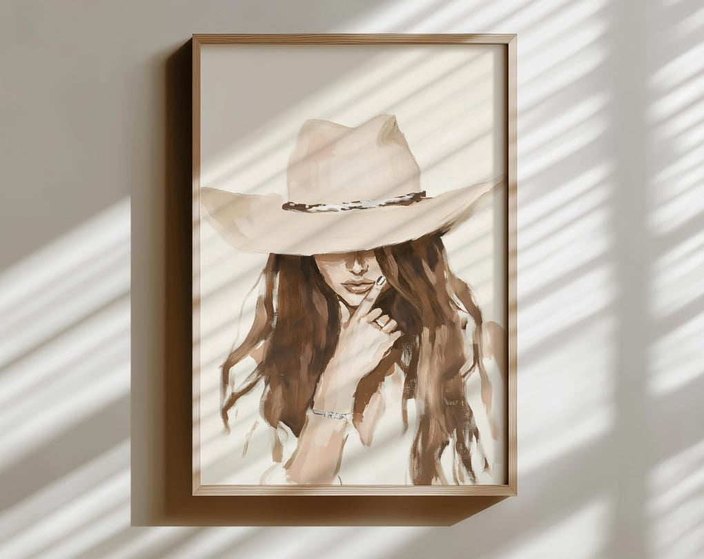 Coastal Cowgirl Wall Art Woman In Cowboy Hat Neutral Western Wall Print ...