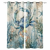 Coastal Crab Blackout Curtains 72 Inches Long, Vintage Summer Beach ...