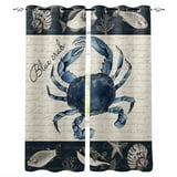 Coastal Crab Blackout Curtains 84 Inches Long, Nautical Ocean Beach ...