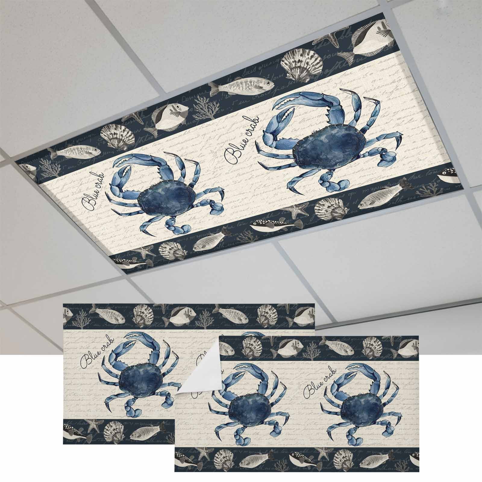 Coastal Crab Fluorescent Light Covers, Nautical Ocean Beach Fish ...