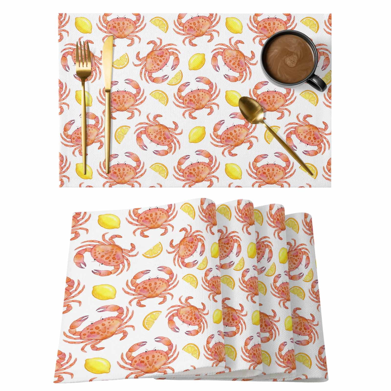 Coastal Crab Placemats Set of 12 Summer Lemon Nautical Beach Ocean ...