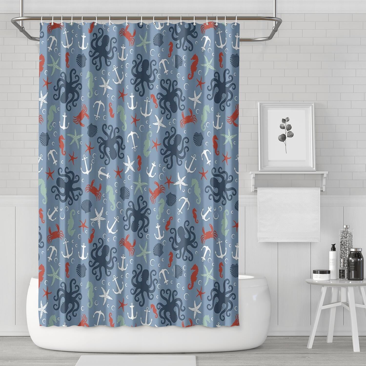 Coastal Crab Shower Curtain - Sea Life Tropical Design, Water Resistant ...