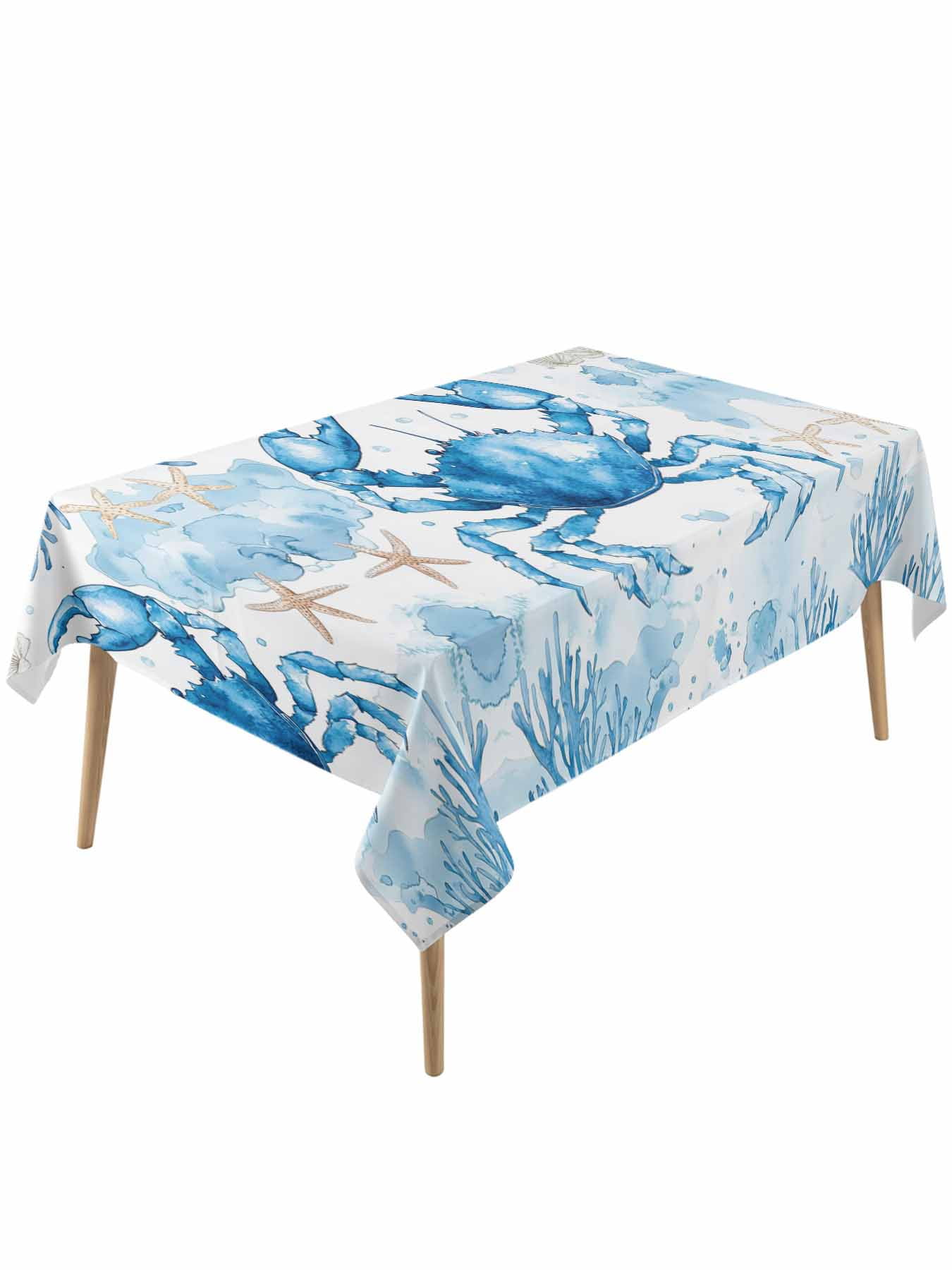 Coastal Crab Table Cloth, Summer Beach Starfish Coral Nautical ...