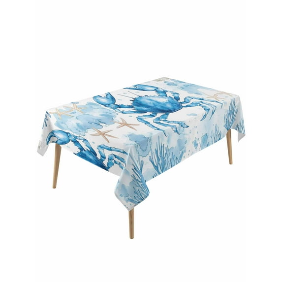 Coastal Crab Table Cloth, Summer Beach Starfish Coral Nautical ...