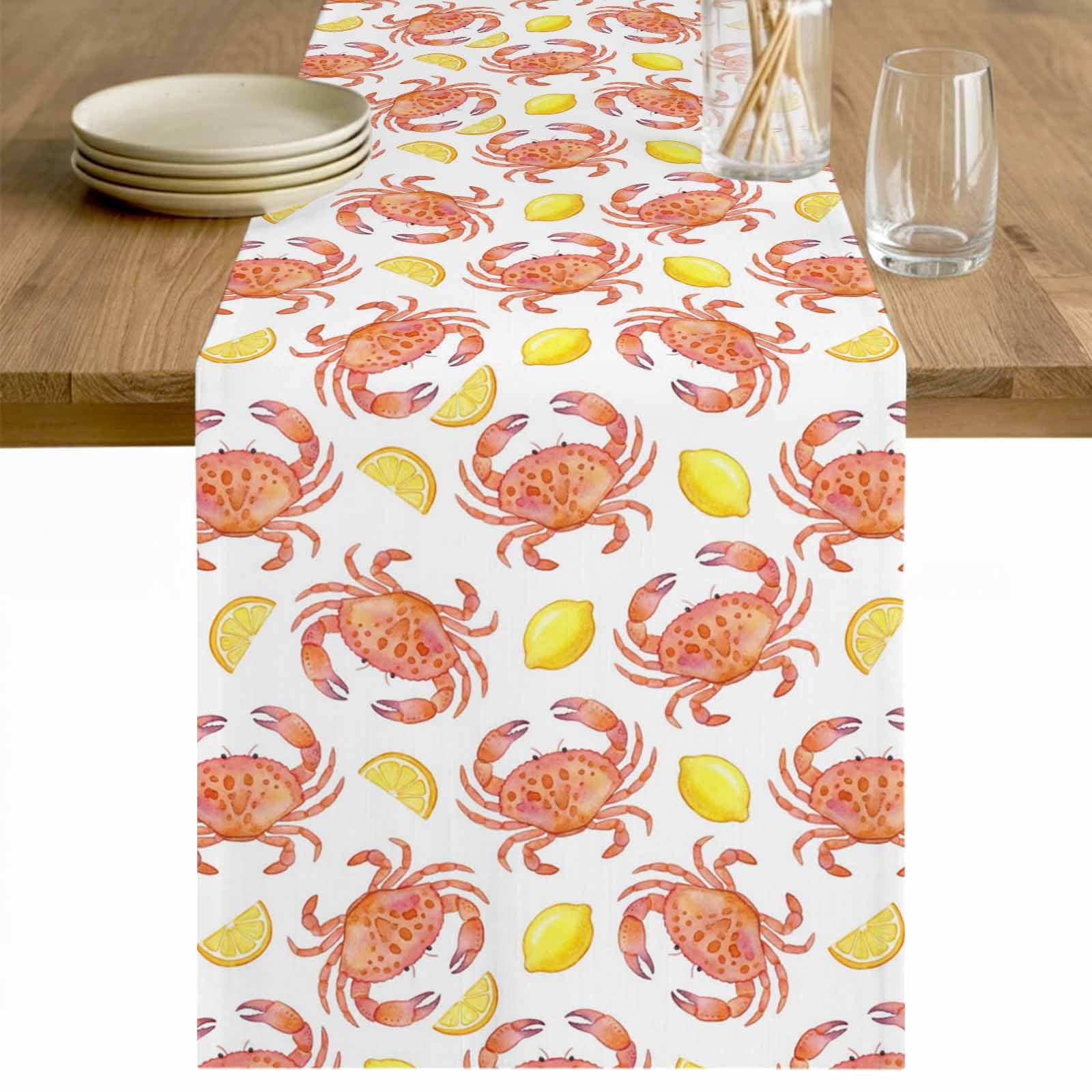 Coastal Crab Table Runner - 36 Inch Long Summer Lemon Nautical Beach ...