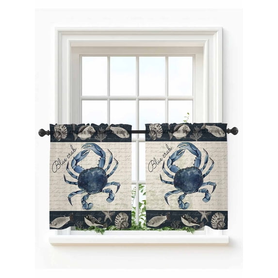 Coastal Crab Tier Curtains 24 Inch Length,Sheer Curtains for Bedroom ...