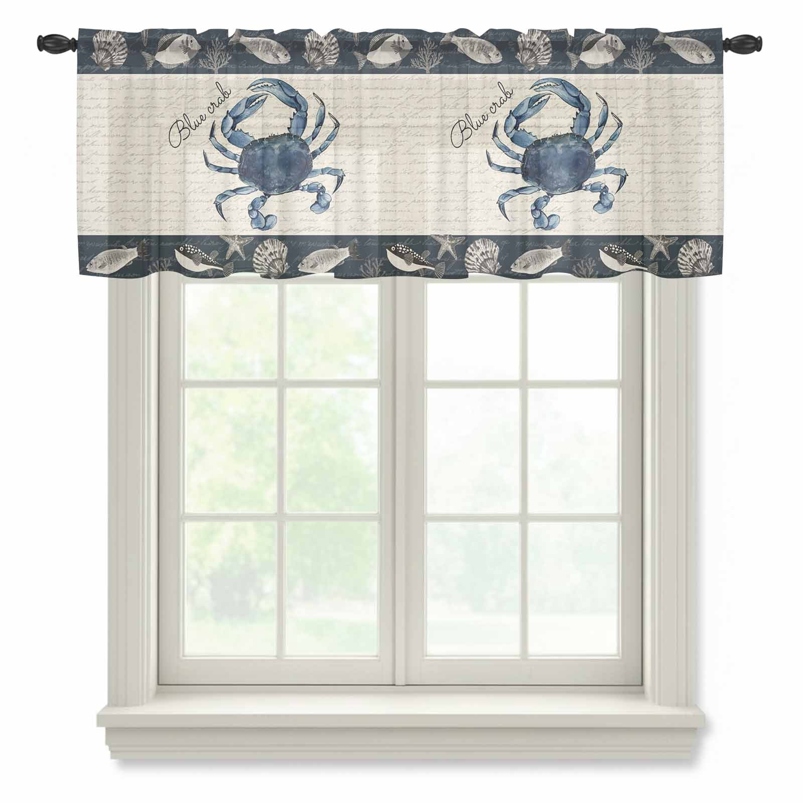 Coastal Crab Valance Curtains for Kitchen/Living Room/Bathroom/Bedroom ...