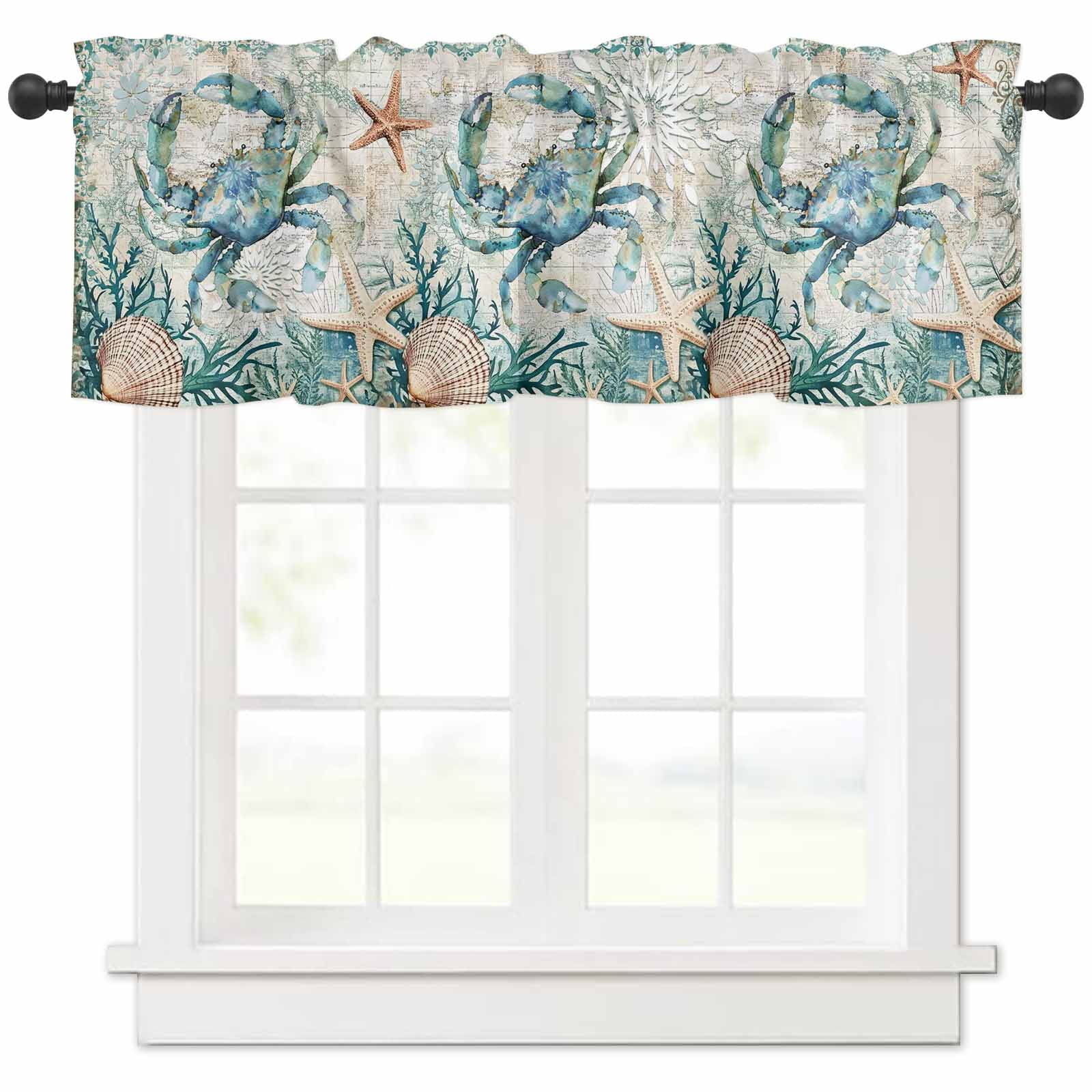 Coastal Crab Valances for Windows Farmhouse Kitchen Curtains Valances ...