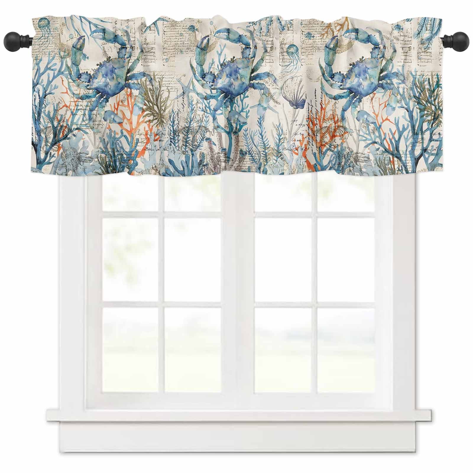Coastal Crab Valances for Windows Farmhouse Kitchen Curtains Valances ...
