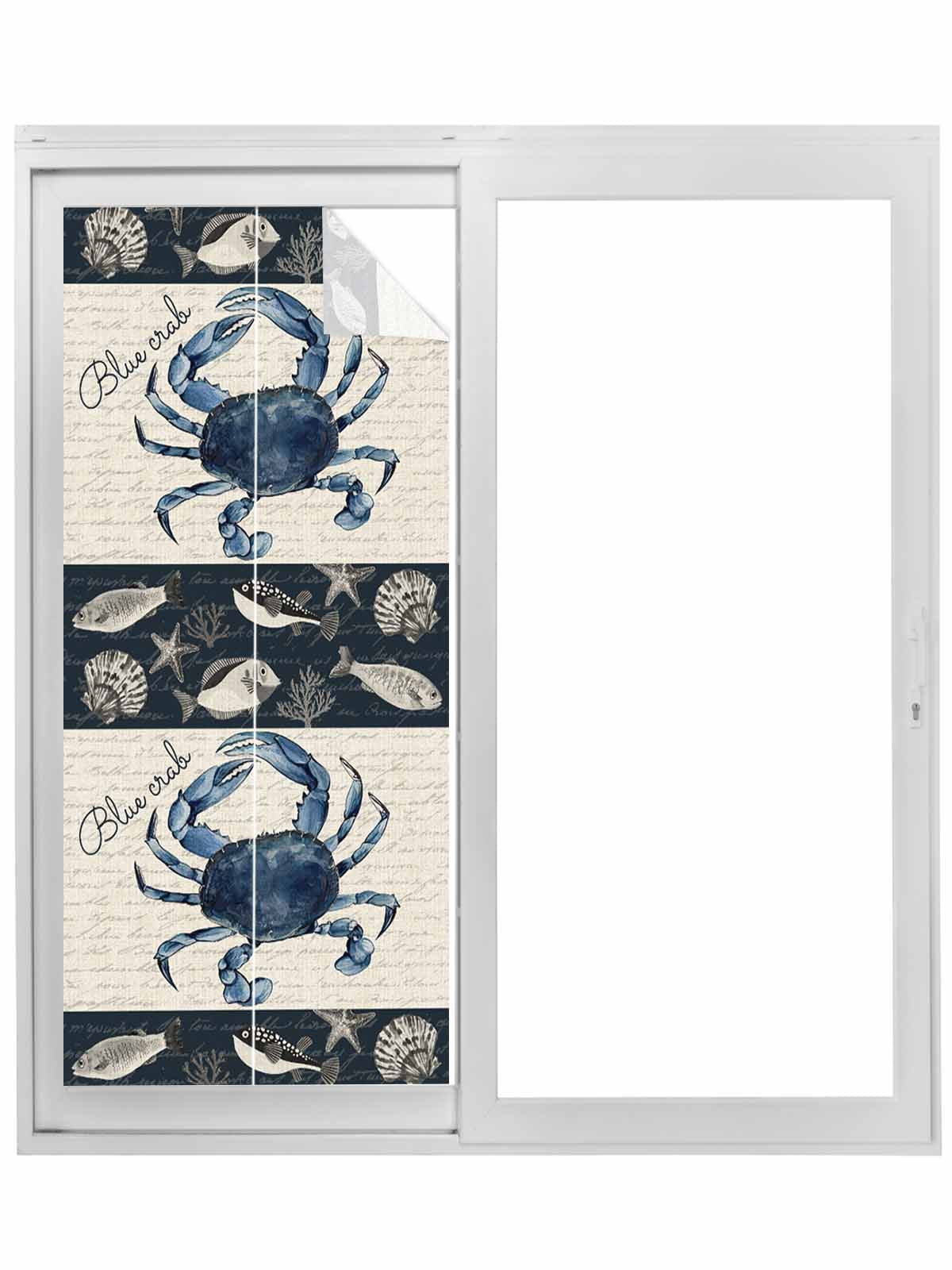 Coastal Crab Window Privacy Film, Nautical Ocean Beach Fish Starfish ...