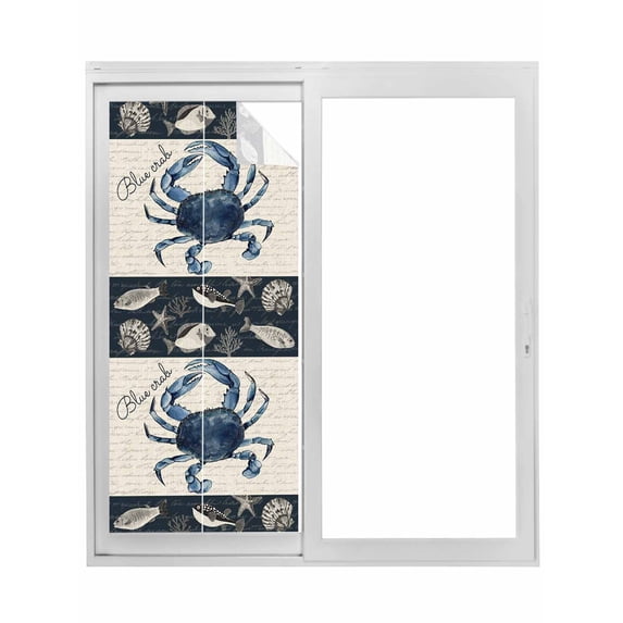 Coastal Crab Window Privacy Film, Nautical Ocean Beach Fish Starfish ...