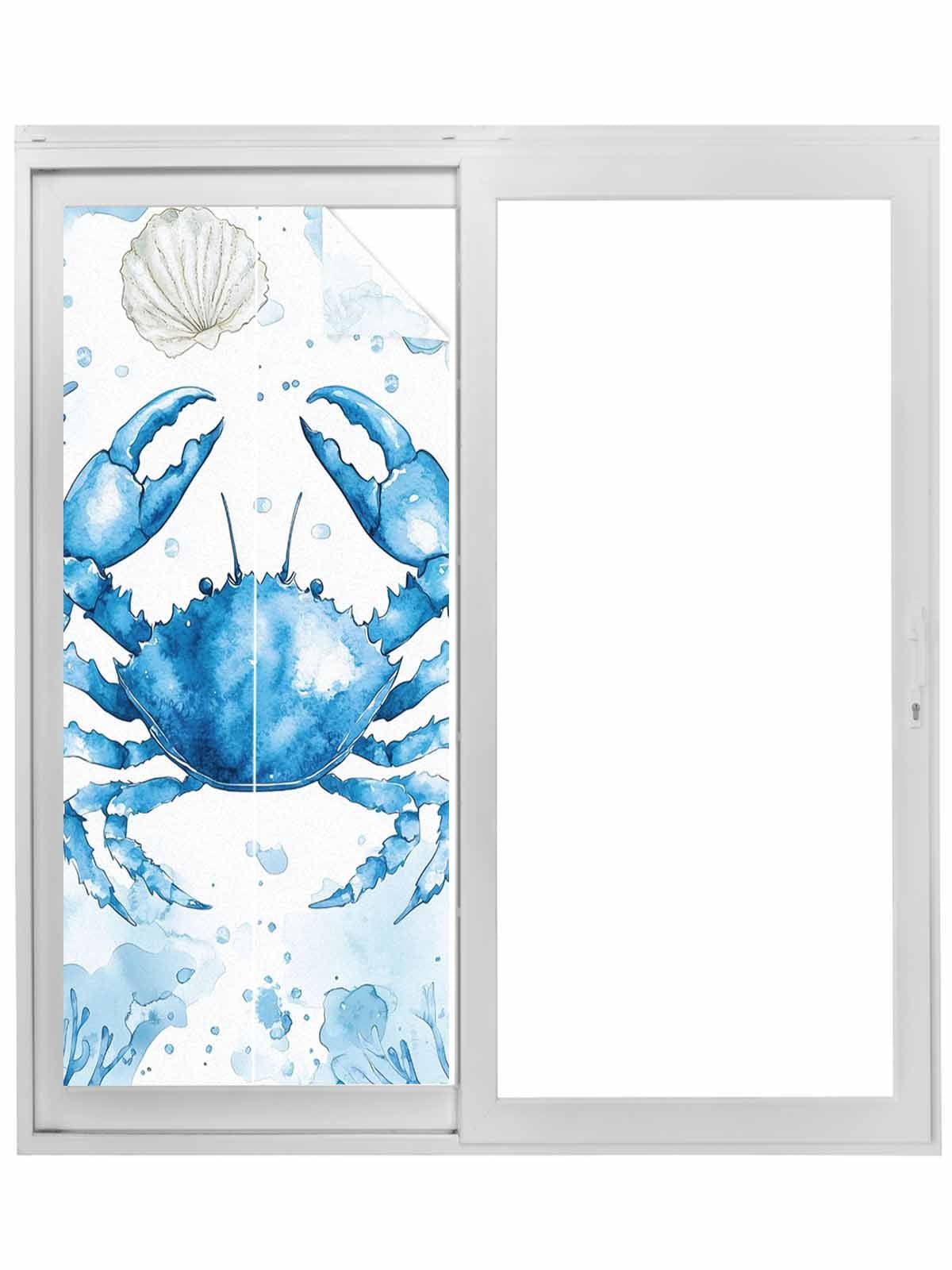 Coastal Crab Window Privacy Film, Summer Beach Starfish Coral Nautical ...
