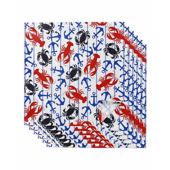 Coastal Crabs Cloth Napkins Set of 6 Reusable Dinner Napkins, Blue Red ...
