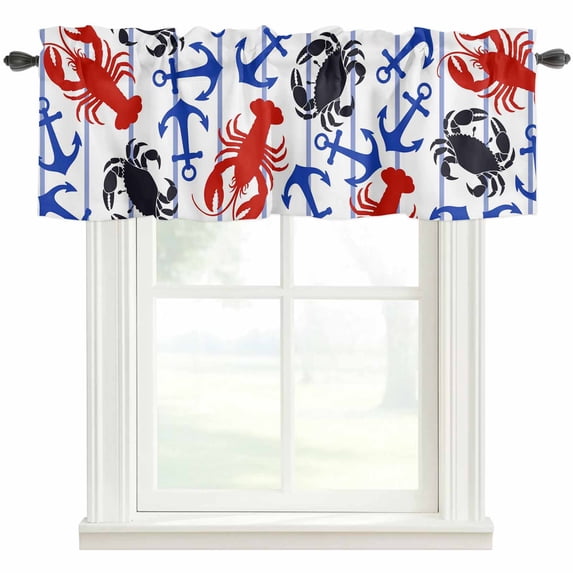 Coastal Crabs Rod Pocket Curtain Valance, Blue Red Nautical Anchor ...