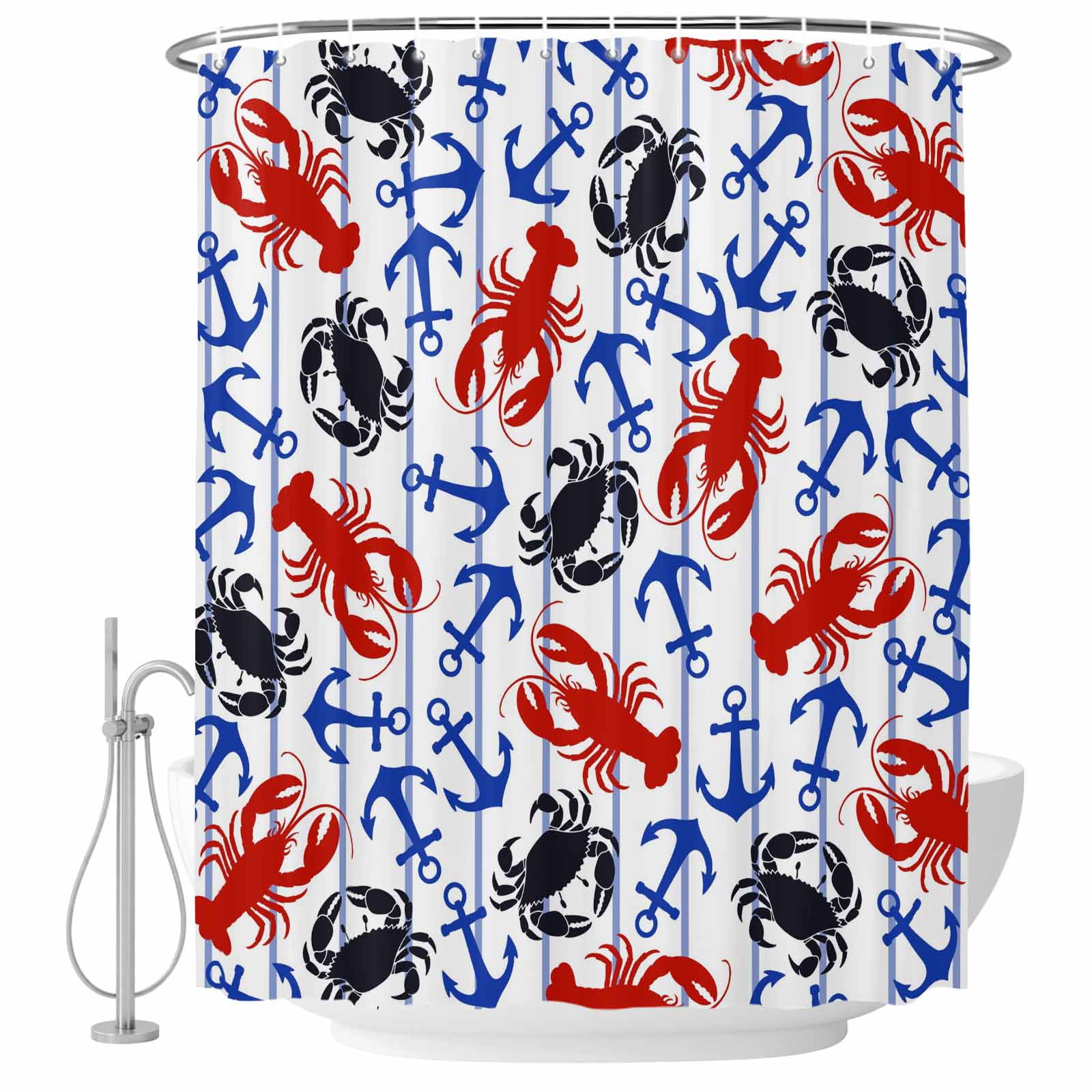 Coastal Crabs Shower Curtain Set - Long 72" x 84" Washable Bathtub ...