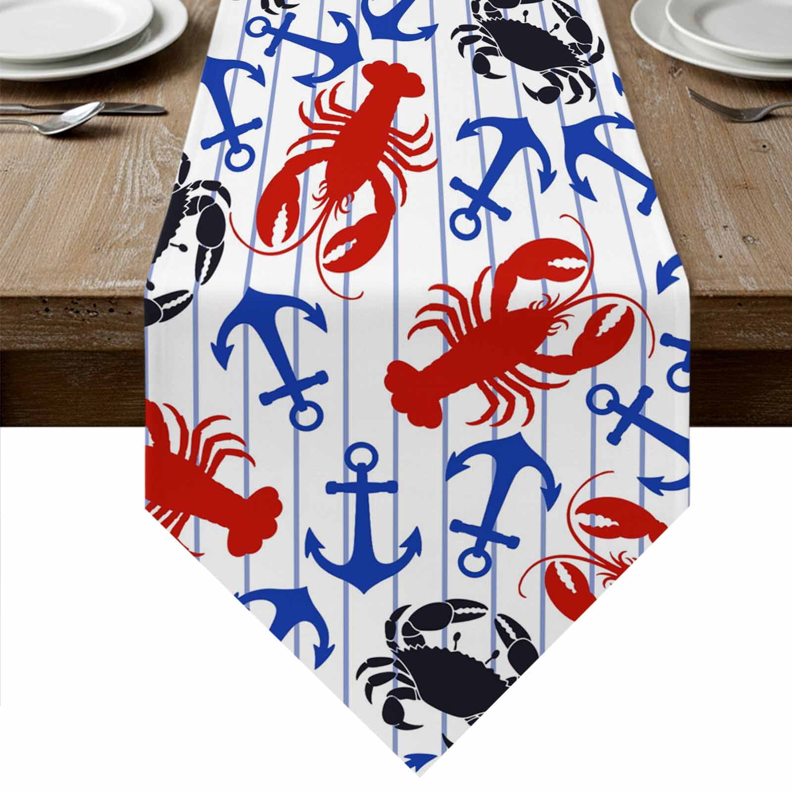 Coastal Crabs Table Runner Linen Burlap Table Runner 72 Inches Long ...