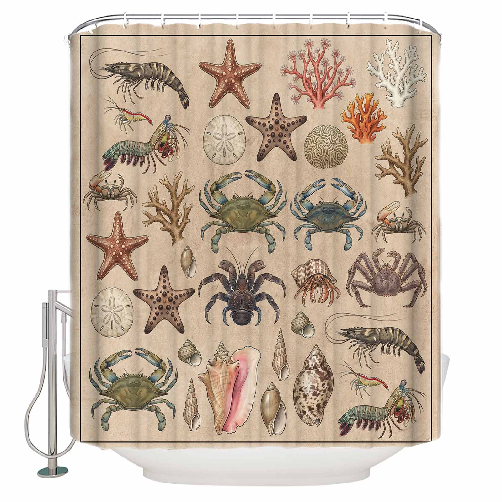 Coastal Creature Bathroom Shower Curtains with 12 Hooks Waterproof ...