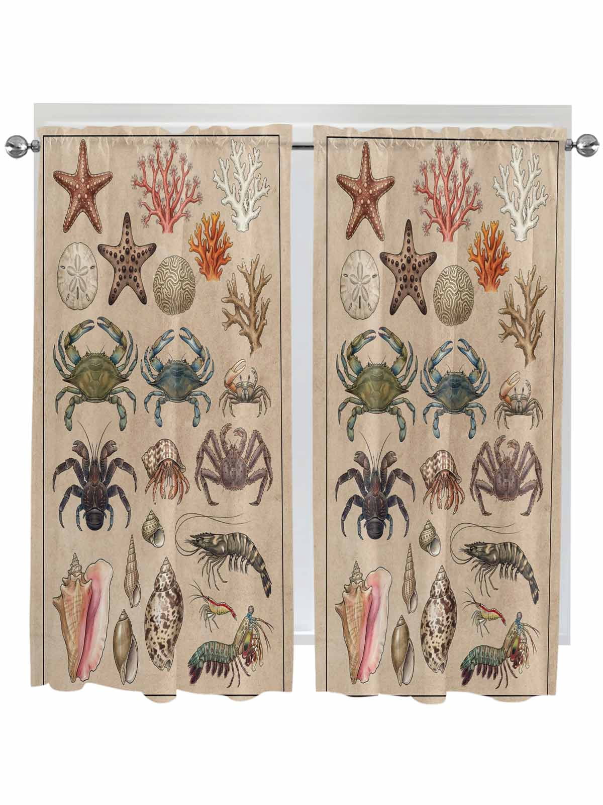 Coastal Creature Bathroom Window Curtain, Retro Marine Starfish Conch ...