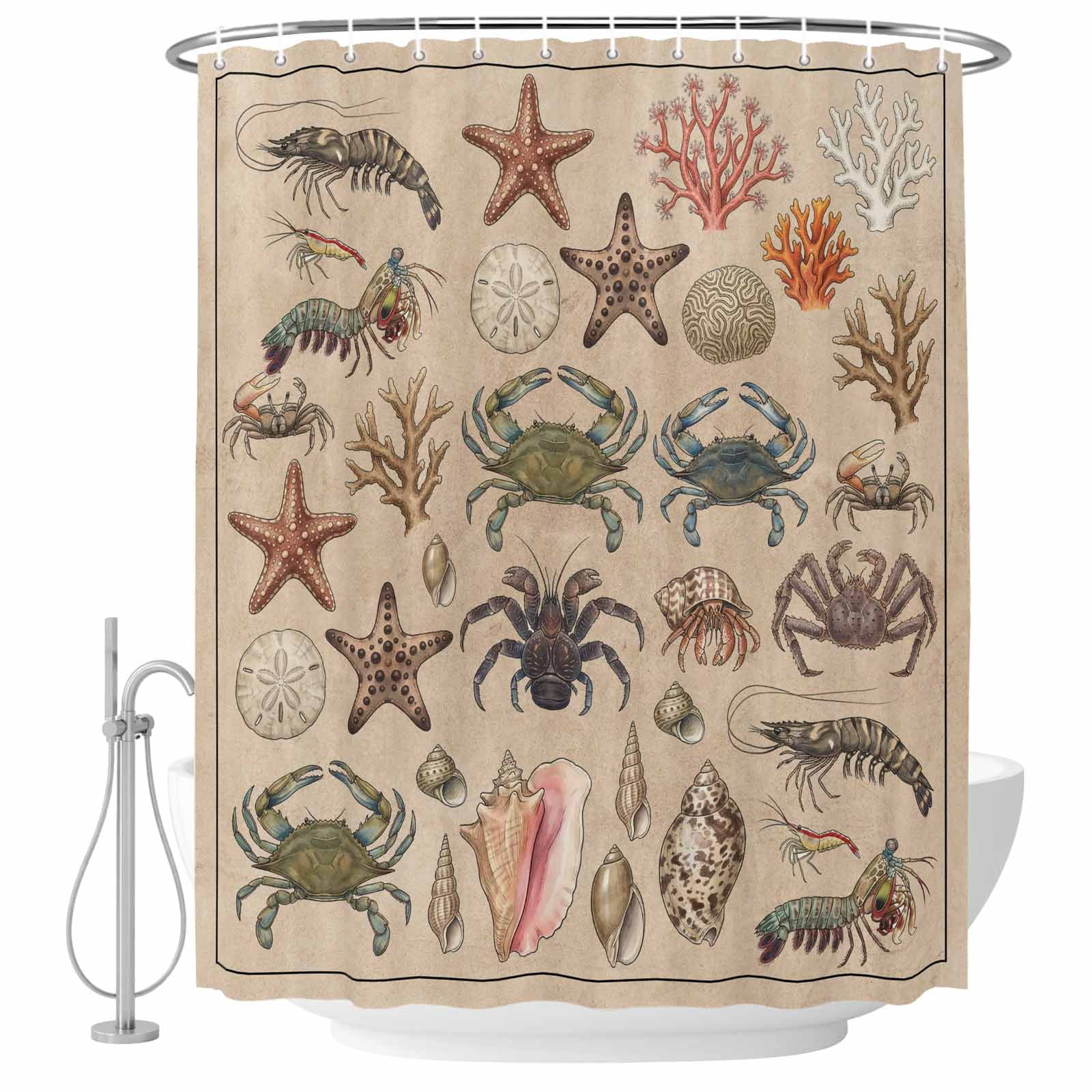 Coastal Creature Shower Curtain Set - Standard 72" x 72" Washable ...