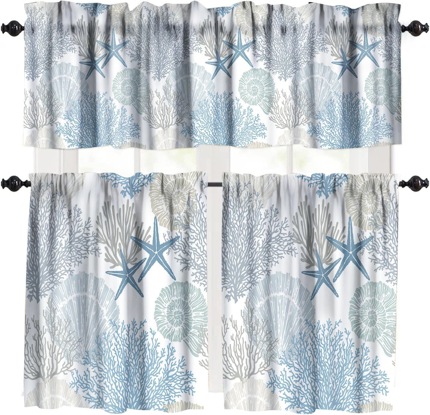 Coastal Curtain Valance Treatment Tires,Nautical Summer Starfish Coral ...