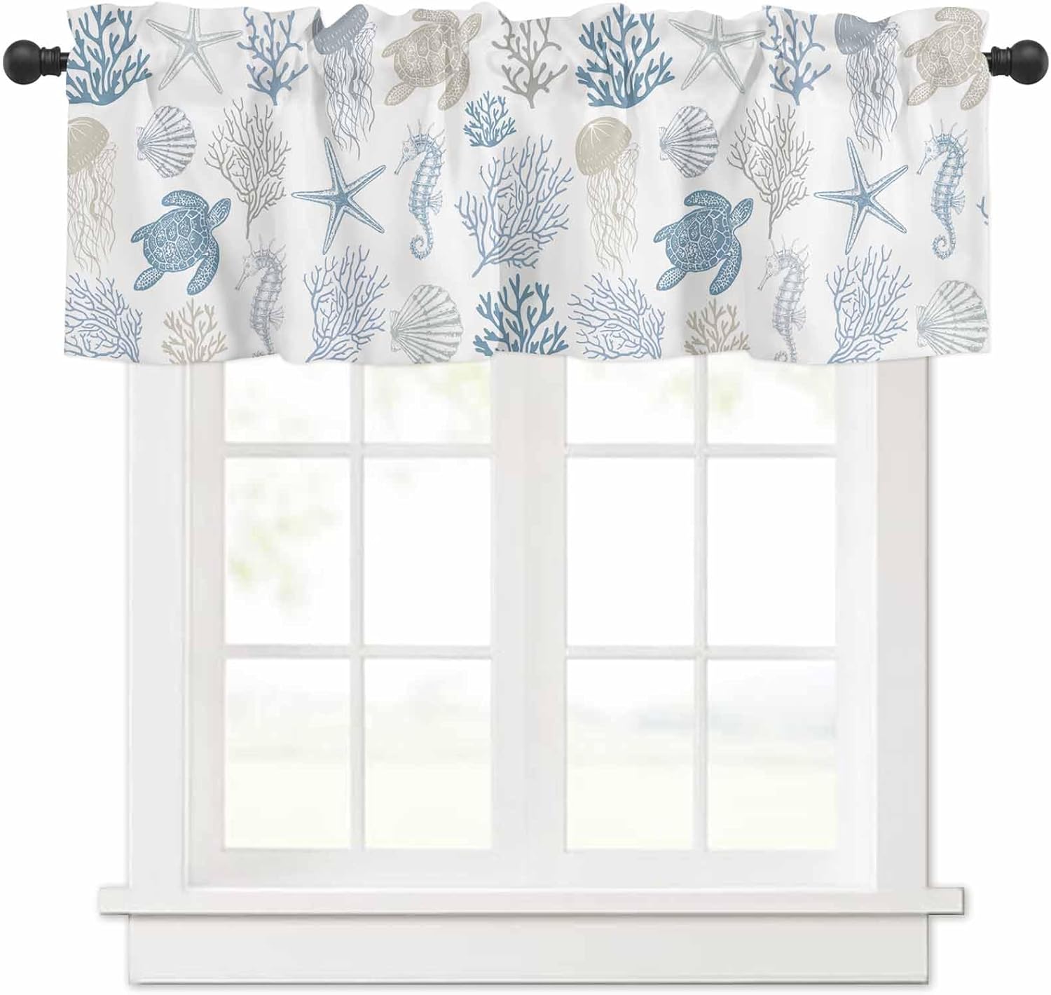 Coastal Curtain Valances for Windows, Summer Ocean Light Blue Coral Sea ...