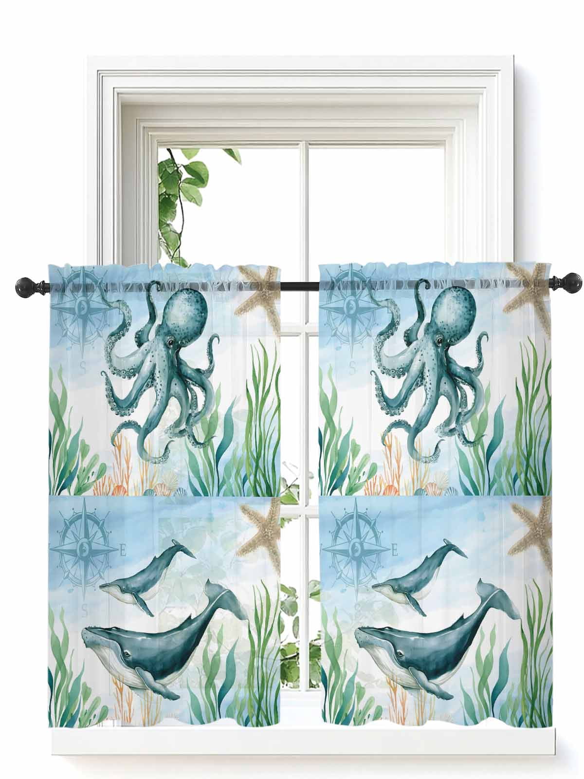 Coastal Curtains 45 Inch Length,Sheer Curtains for Bedroom Living Room ...